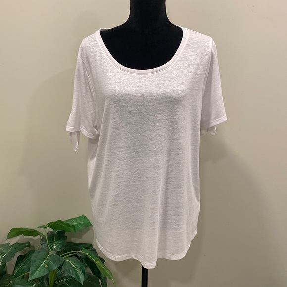 Talbots | Tops | Talbots White Metallic Linen Blend Tee With Knotted ...